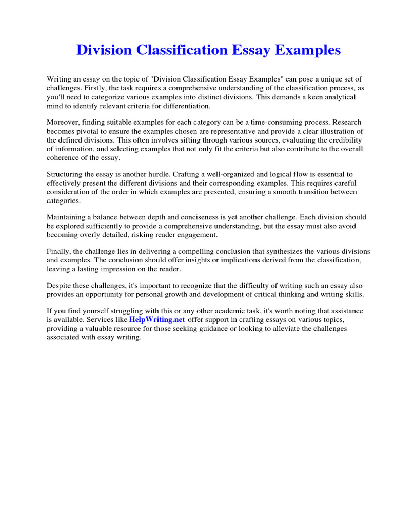 Division Classification Essay Examples | PDF | English As A Second Or ...
