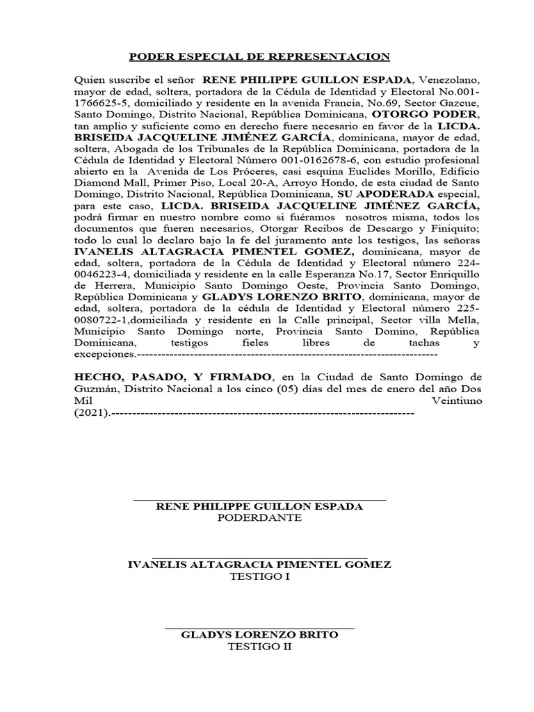 MODELO, Poder de Representacion | PDF | República Dominicana
