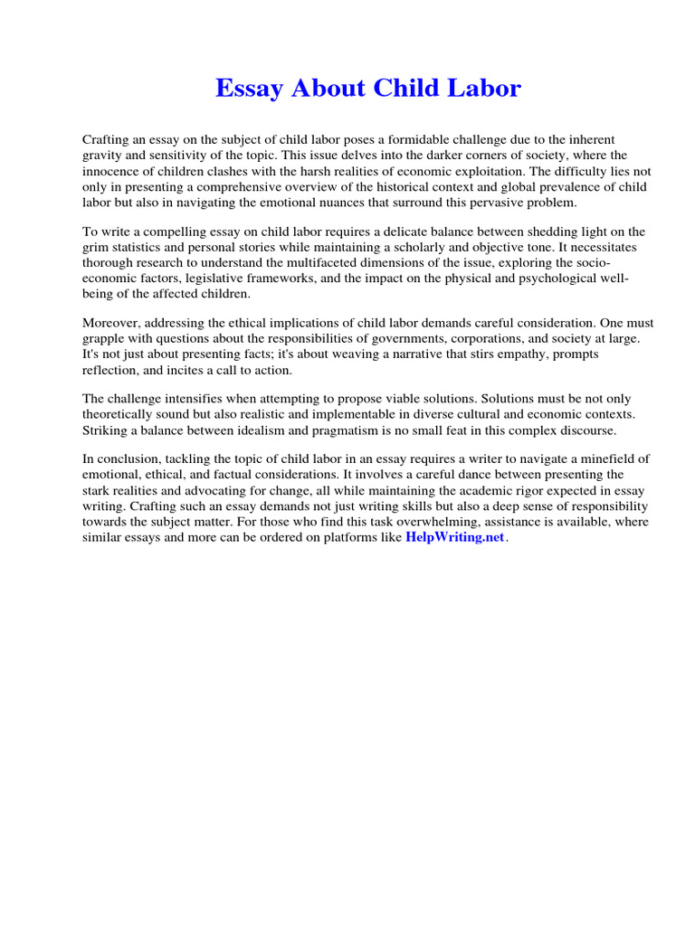 Essay About Child Labor | PDF | Surgery