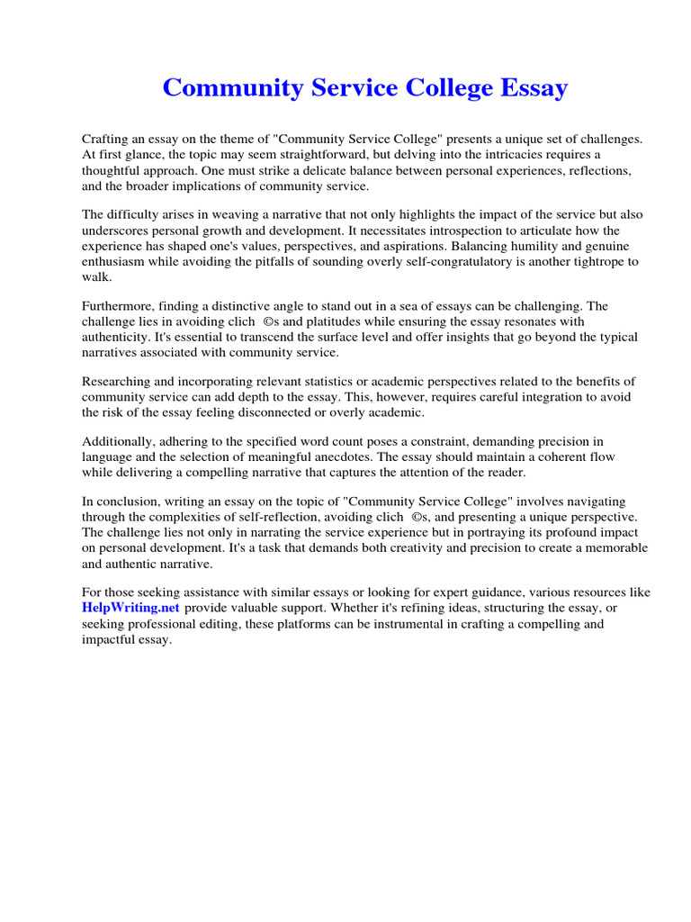 Community Service College Essay | PDF | Huckleberry Finn