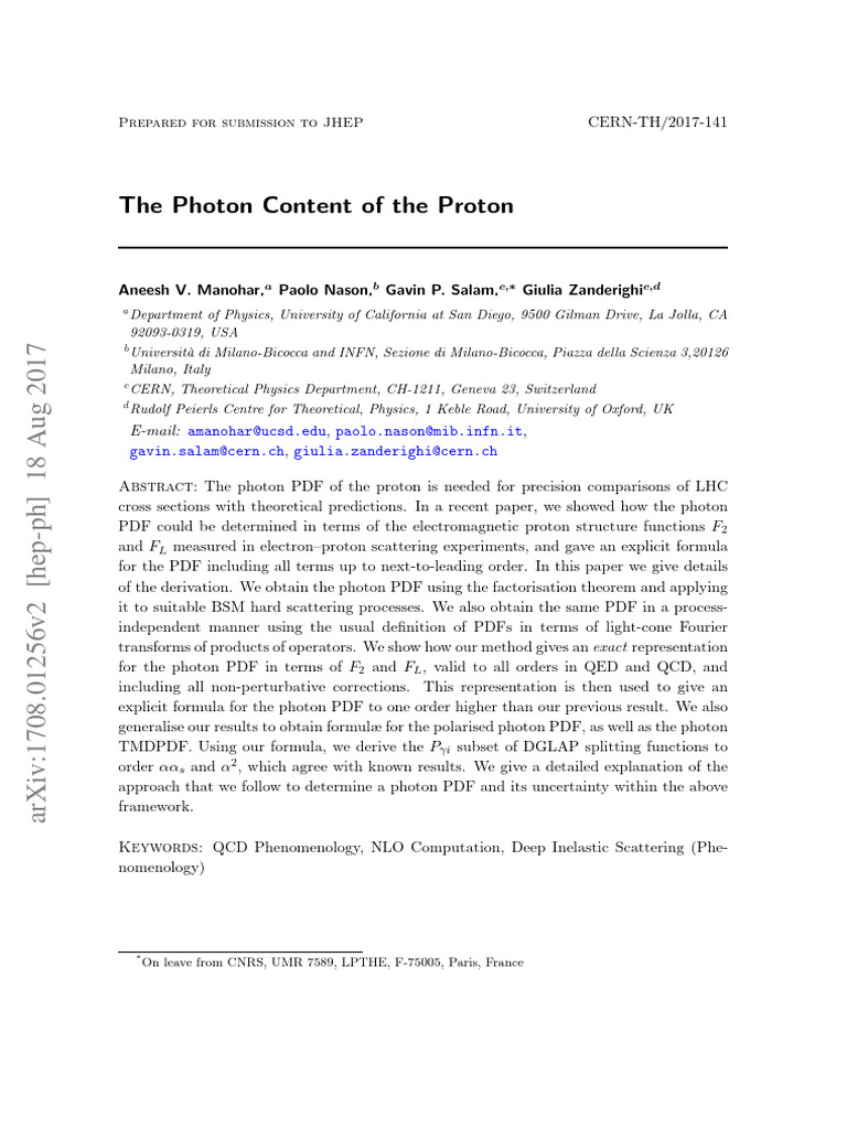Photon PDF of the Proton Explained | PDF | Photon | Physical Sciences
