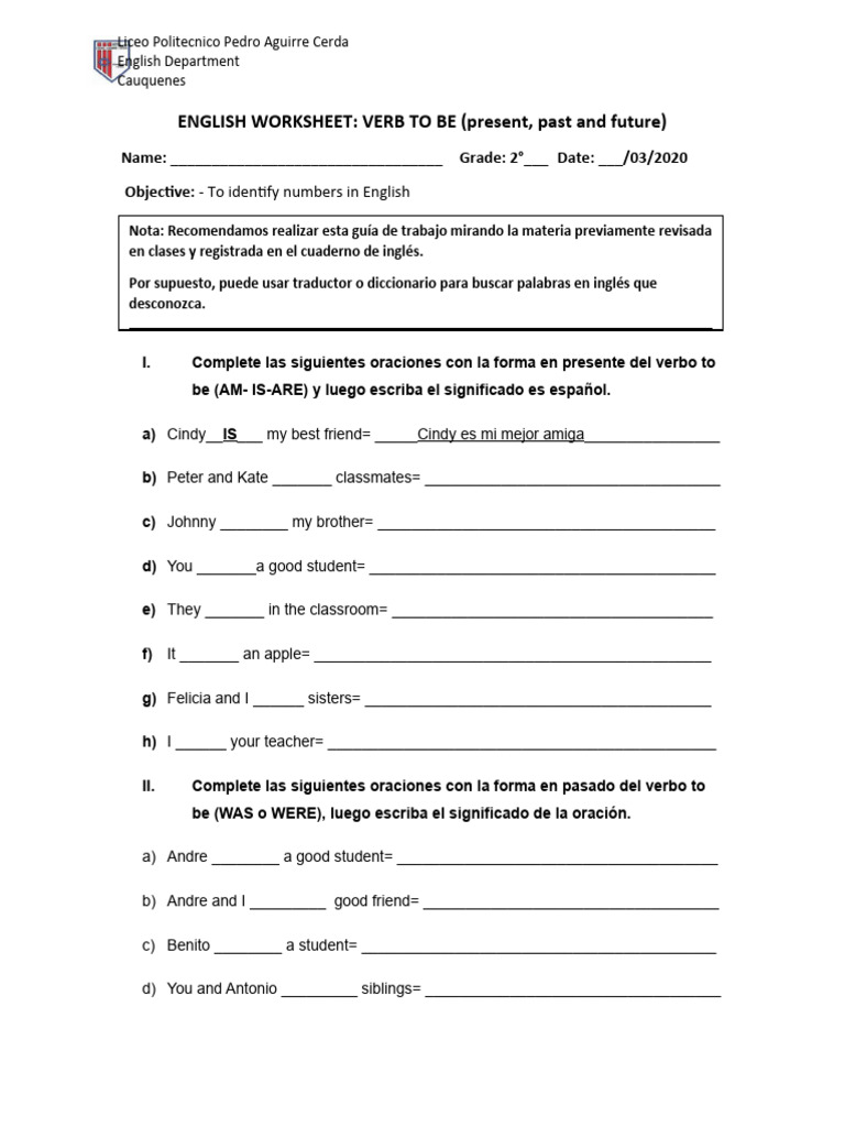 2° Medio Guía de Trabajo Verb To Be | PDF | Lingüística