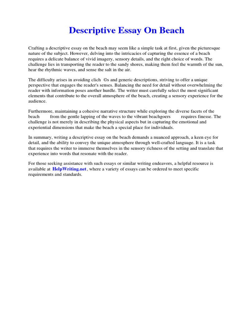 Descriptive Essay On Beach | PDF | Dystopia | Utopian And Dystopian Fiction