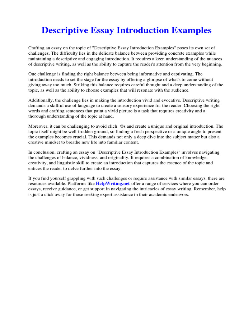 Descriptive Essay Introduction Examples | PDF | Optimism | Humanism