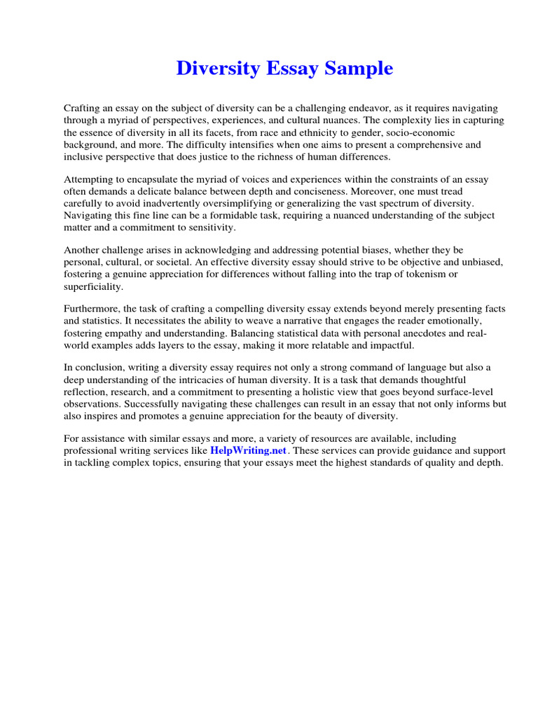 Diversity Essay Sample | PDF | Alzheimer's Disease | Spanish Empire