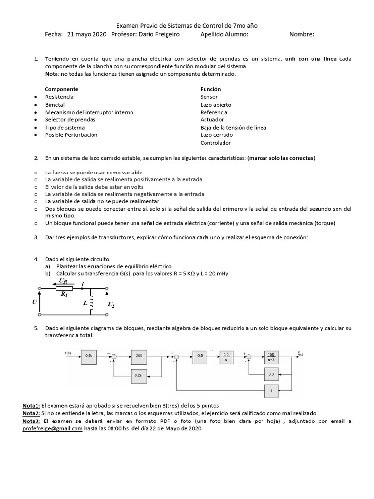 Sistemas de Control 7° | PDF | Sistema de control | Ingenieria Eléctrica