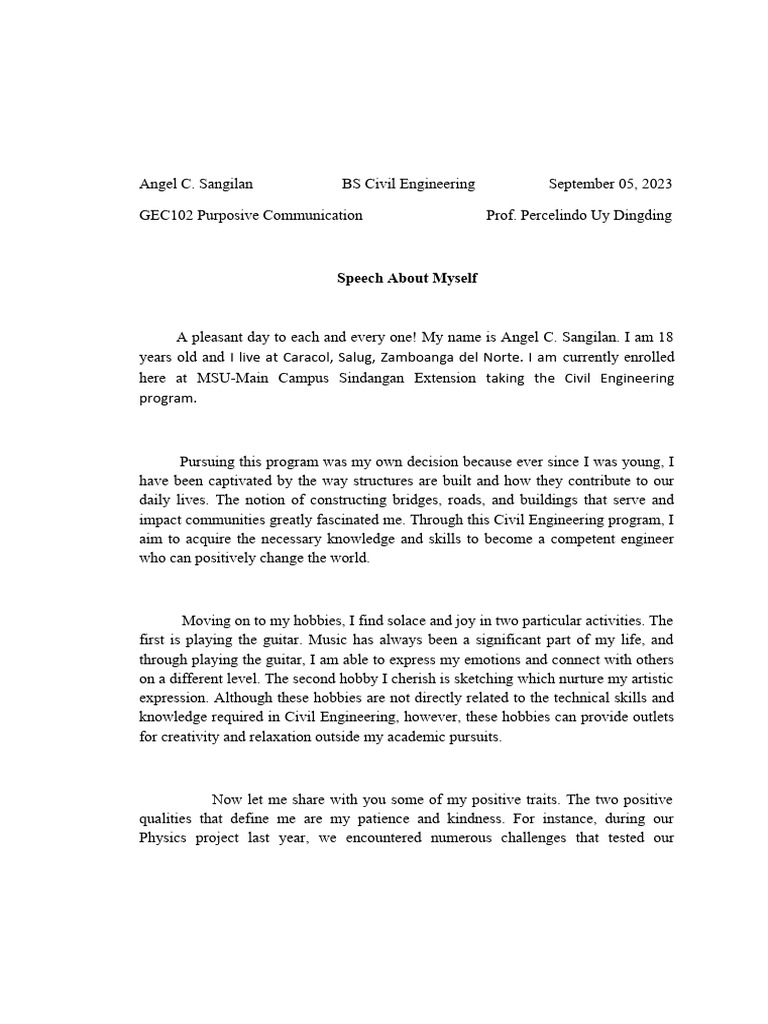 SANGILAN SPEECH ABOUT YOURSELF-WPS Office | PDF | Disciplines | Procrastination