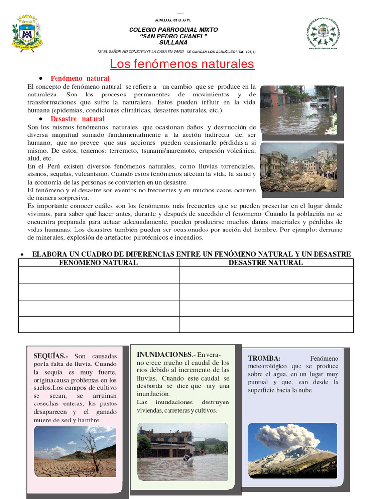 Ficha Los Desastres Naturales | PDF | Tsunami | Temblores