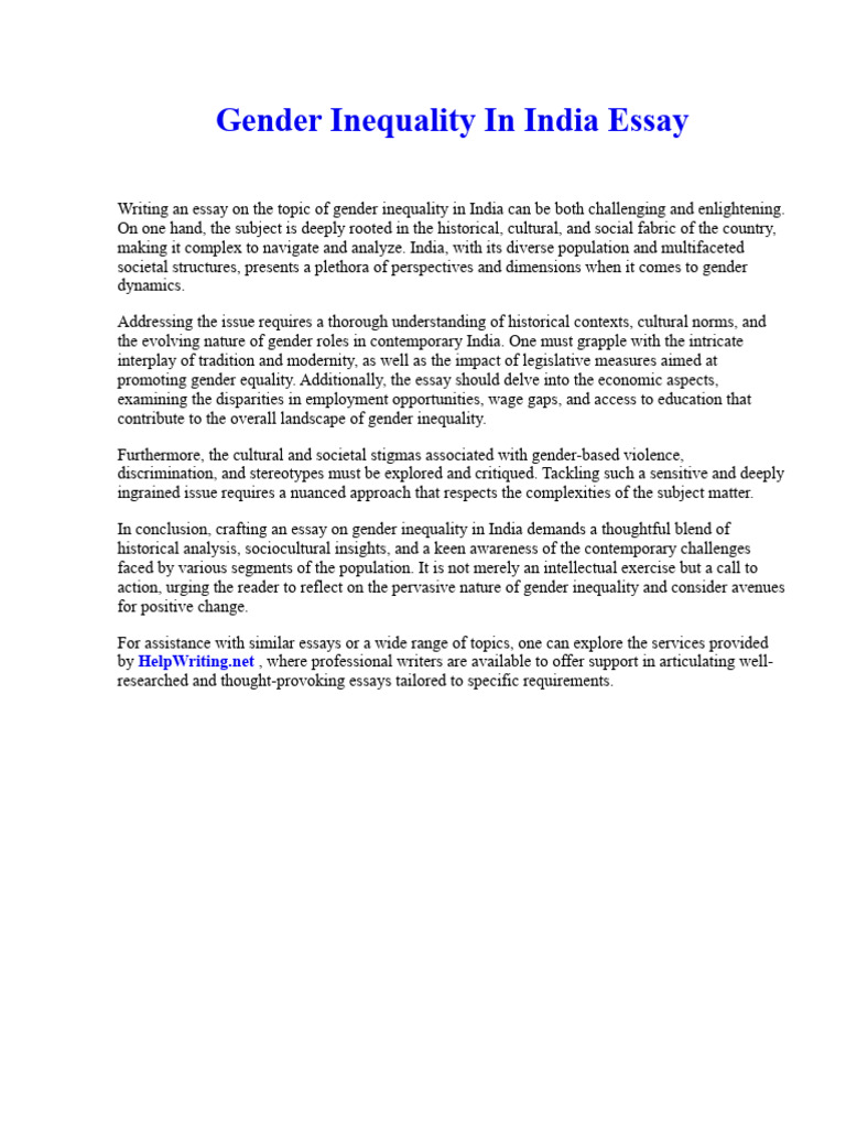 Gender Inequality in India Essay | Download Free PDF | Humility | Gender Inequality