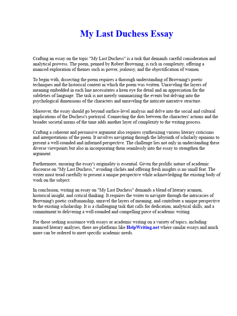 My Last Duchess Essay | PDF