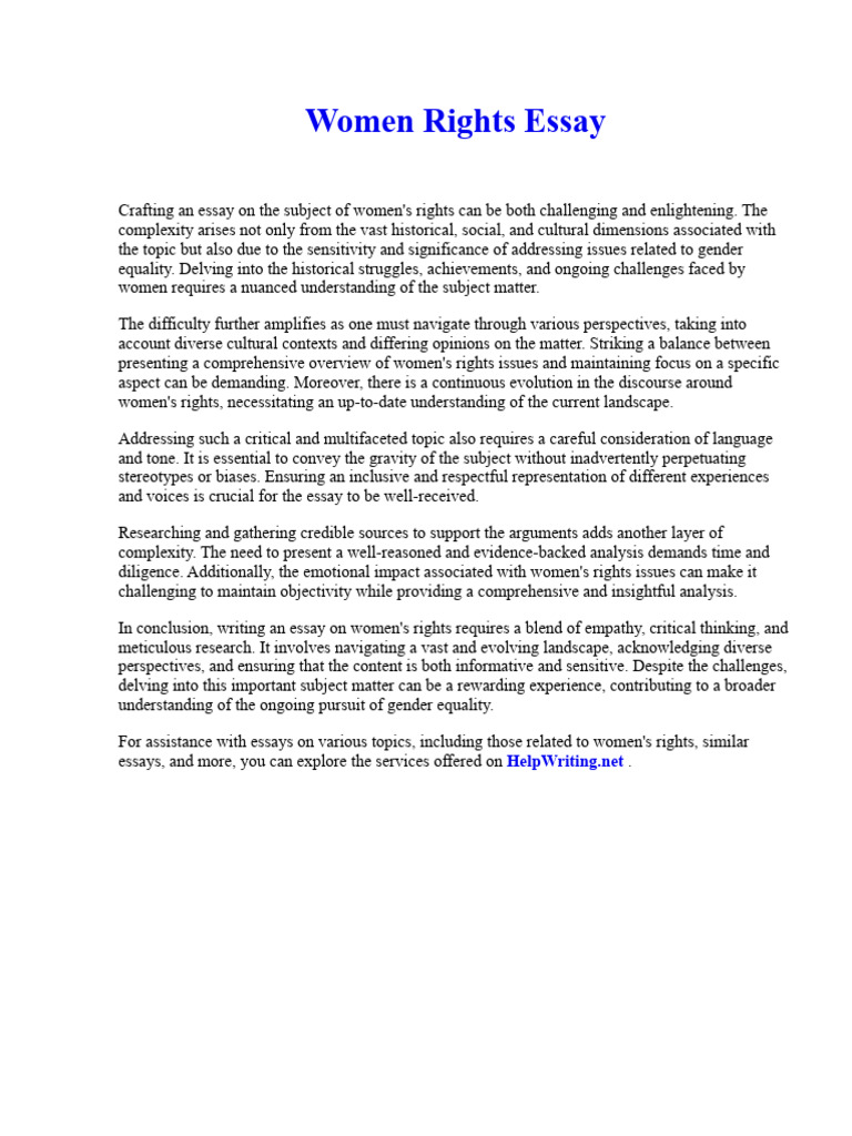 Women Rights Essay | Download Free PDF | Essays | Critical Thinking