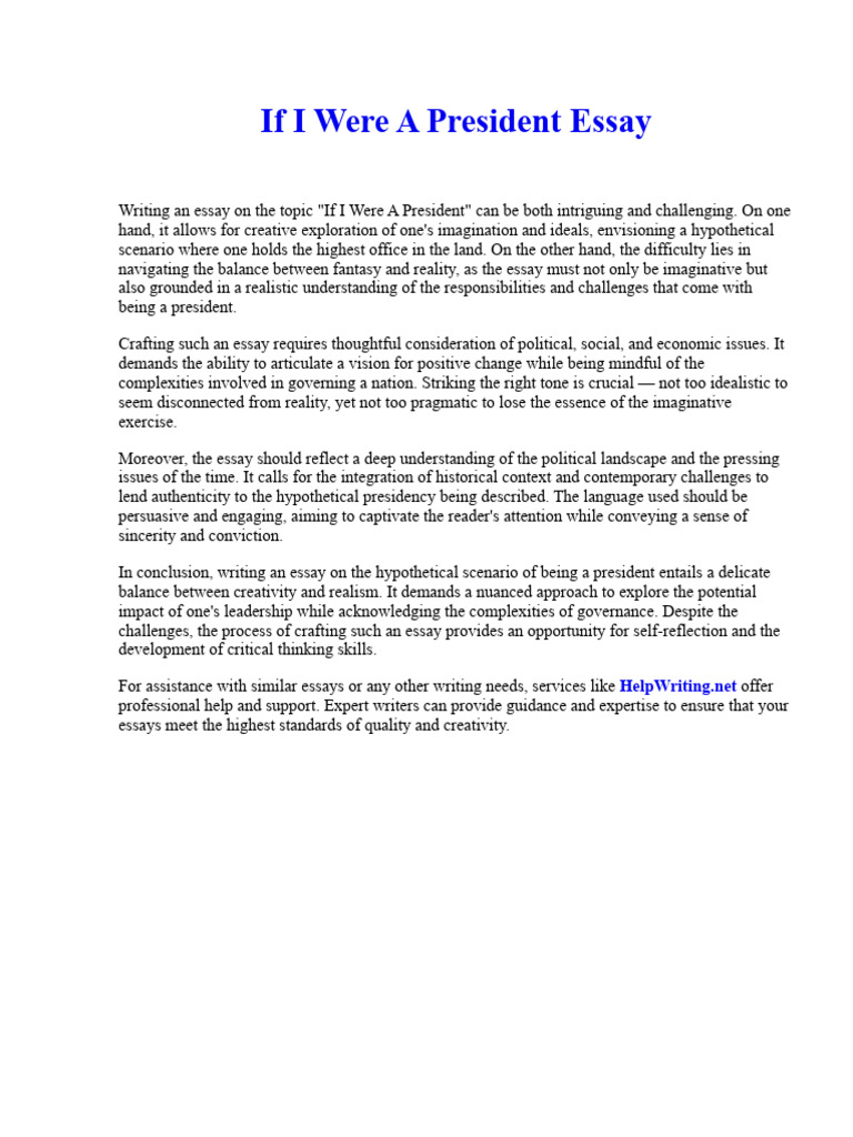 If I Were A President Essay | PDF | Reality | Essays