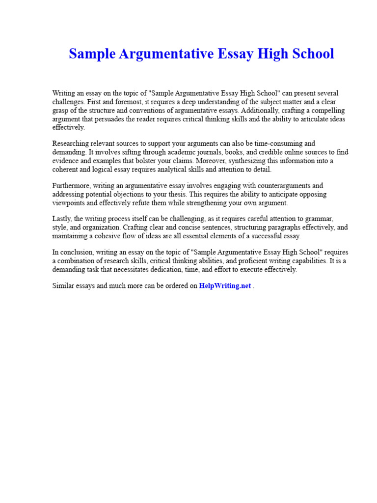 Sample Argumentative Essay High School | PDF | Essays Sample Argumentative Essay High School | PDF | Essays