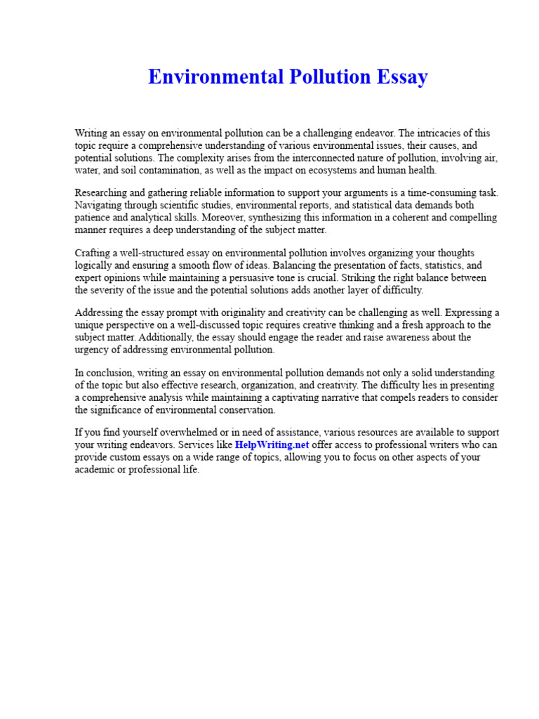 Environmental Pollution Essay | PDF | Essays | Creativity