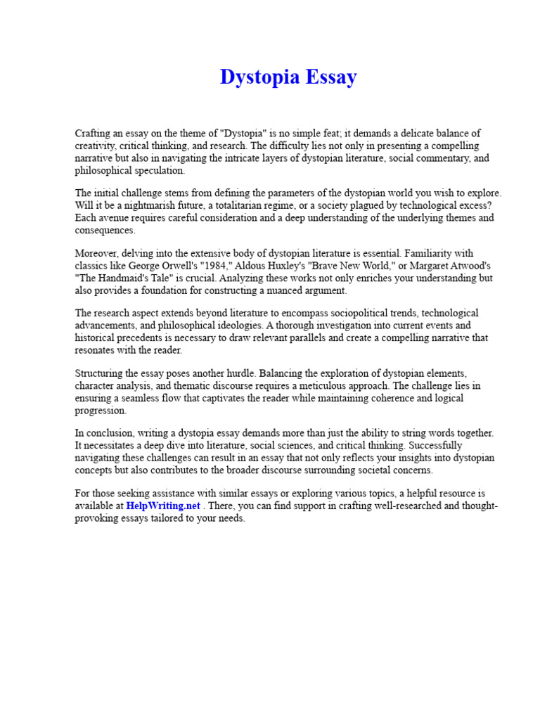 Dystopia Essay | PDF | Dystopia | Essays