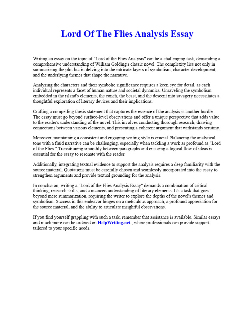 Lord of The Flies Analysis Essay | PDF | Essays | Narrative