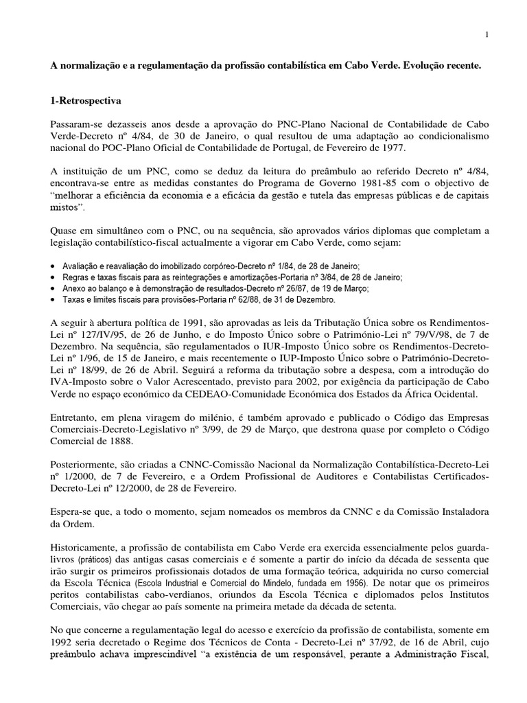 Texto A Normalização E A Regulamentação Da Profissão Contabilística Em