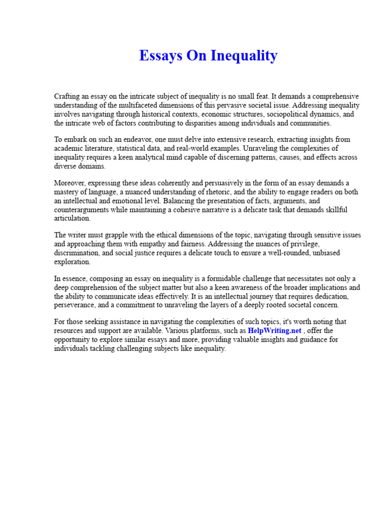 Essays On Inequality | PDF | Essays | Social Inequality