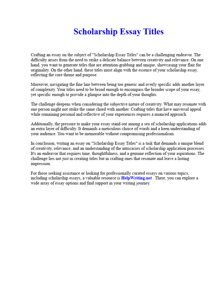 Scholarship Essay Titles | PDF | Essays | Creativity