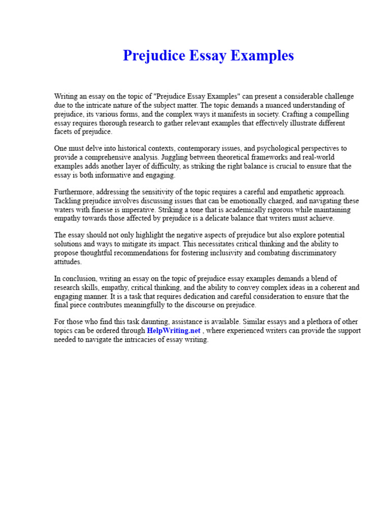 Prejudice Essay Examples | PDF | Prejudices | Essays