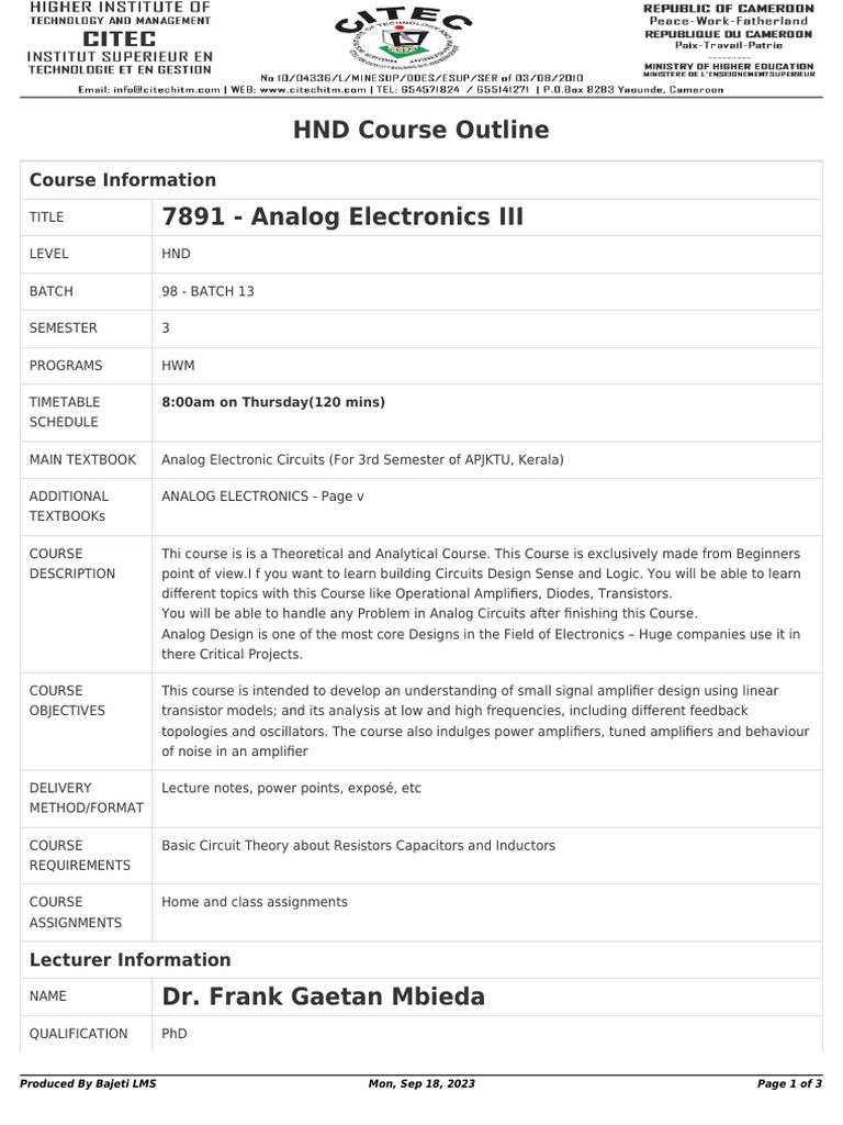 Analog Electronics for HND Students | PDF | Amplifier | Electrical Network