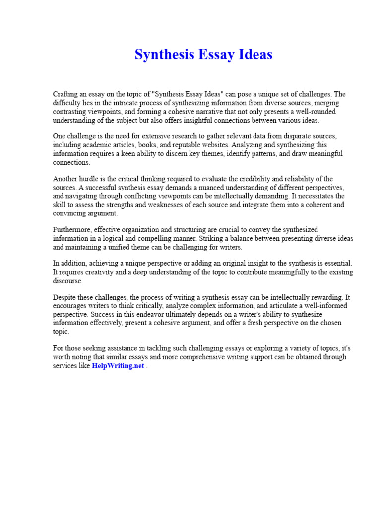 Synthesis Essay Ideas | PDF