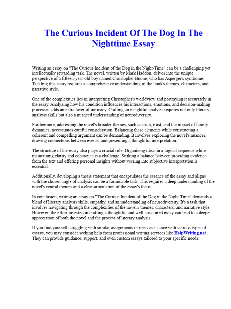 The Curious Incident of The Dog in The Nighttime Essay | PDF | Essays