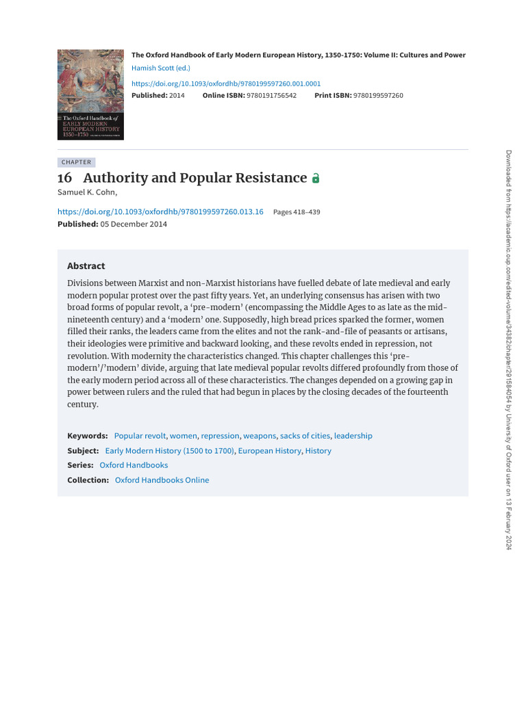 Authority and Popular Resistance in Europe | PDF | Rebellions | Middle Ages