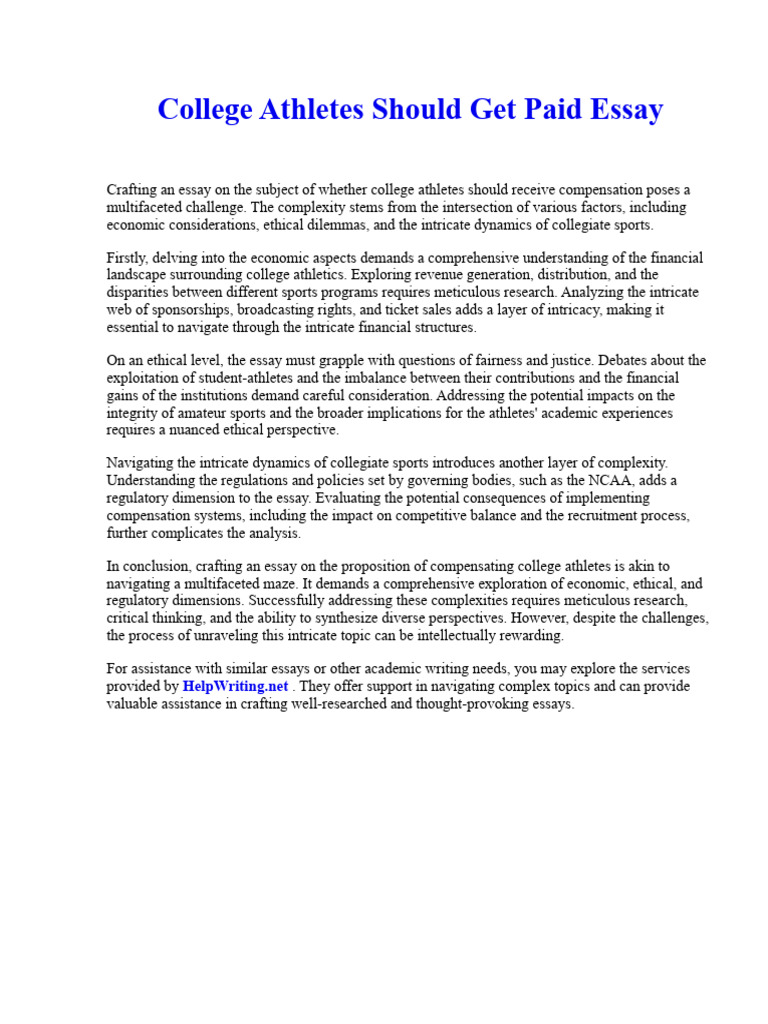 College Athletes Should Get Paid Essay | PDF | Employment | Essays