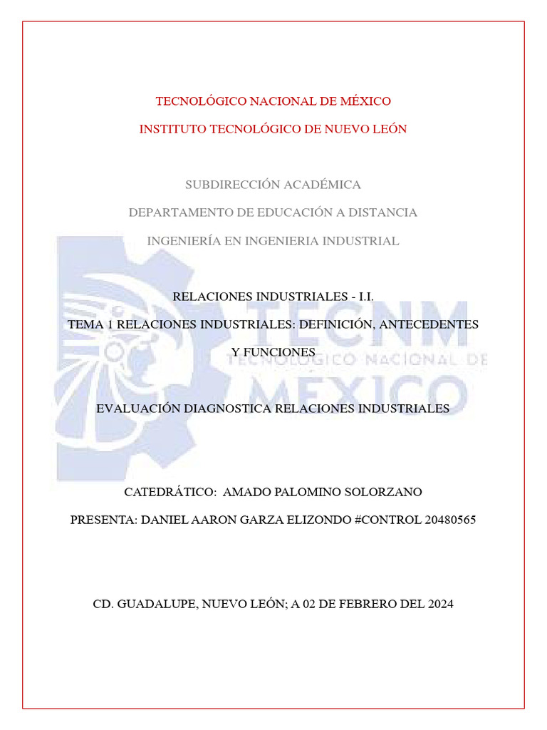 Evaluación Diagnostica Relaciones Industriales Ing Industrial Pdf