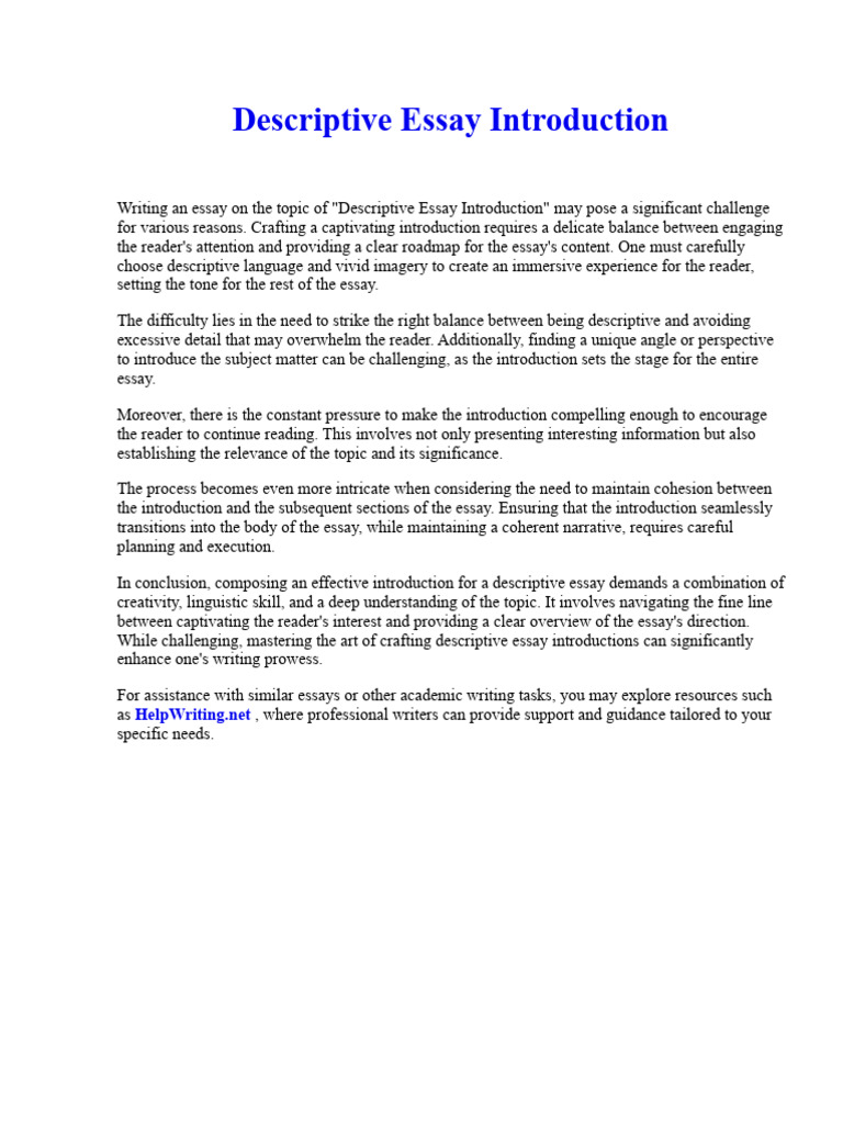 Descriptive Essay Introduction | PDF | Essays | Diet (Nutrition)