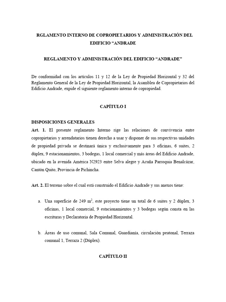 Reglamento Edificio Andrade Actualizado Final | PDF | Condominio | Propiedad