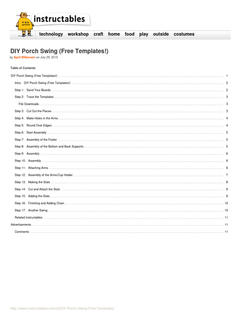 Free DIY Porch Swing Plans and Templates | PDF | Screw | Drill