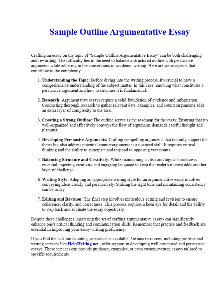 Argumentative Essay Outline Sample Persuasive Essay Outline Format,