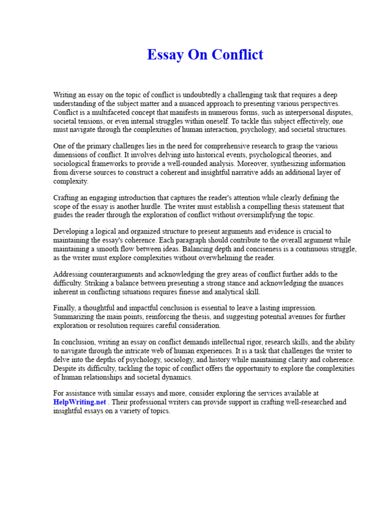 Essay On Conflict | PDF | Essays | Hardness