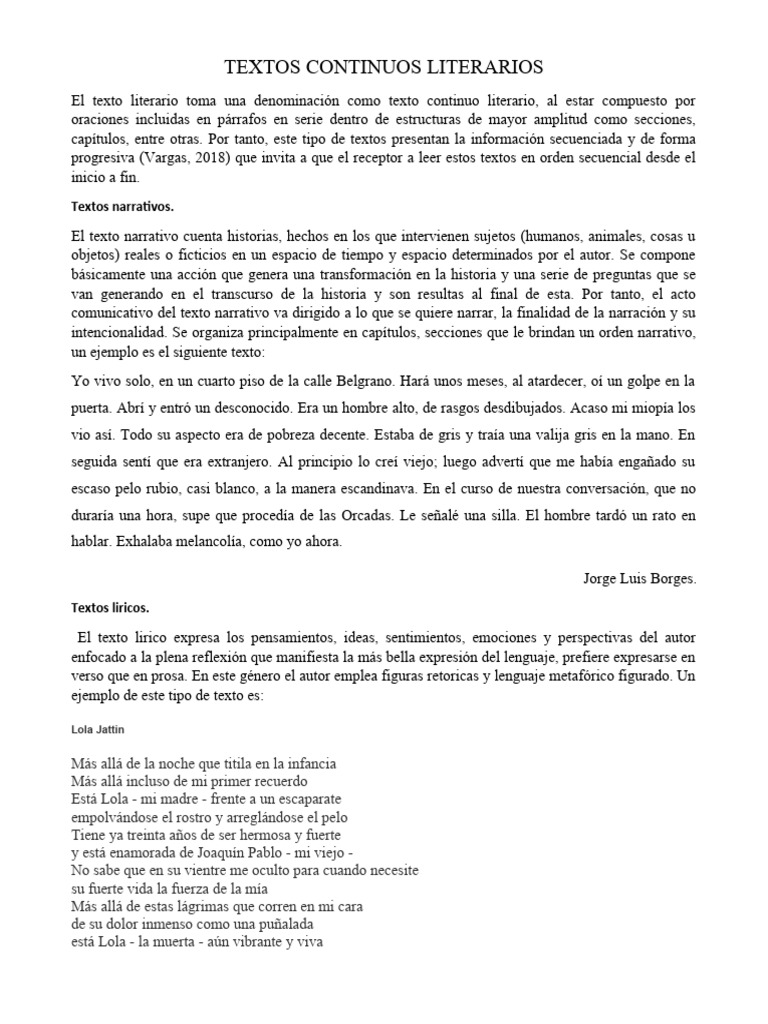 Tipos y ejemplos de textos continuos literarios | PDF | Narración