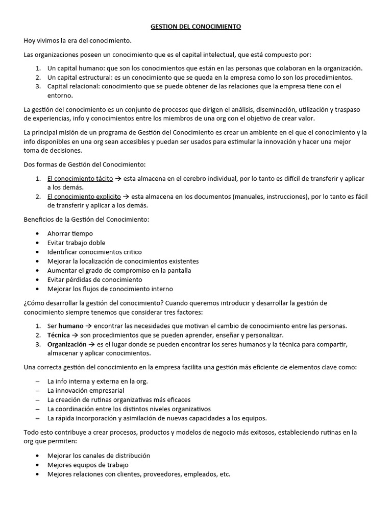 2 Gestion Del Conocimiento | PDF | Conocimiento administrativo | Aprendizaje