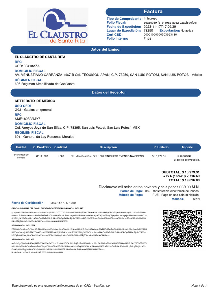 Factura: Datos Del Emisor | PDF | Economias | Servicios (economía)