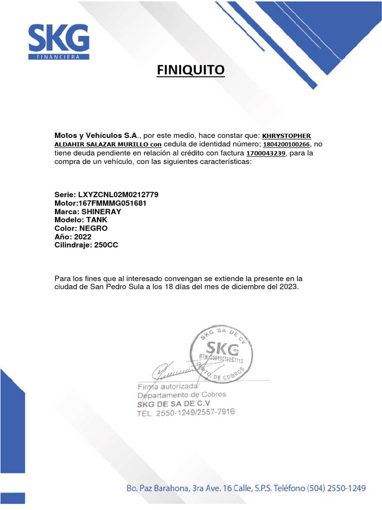 Finiquito Khrystopher Aldahir Salazar Murillo | PDF