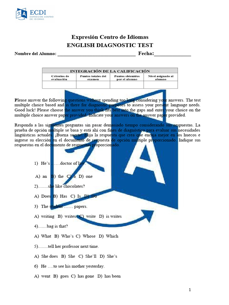 English Test | PDF | Languages | Foreign Language Studies