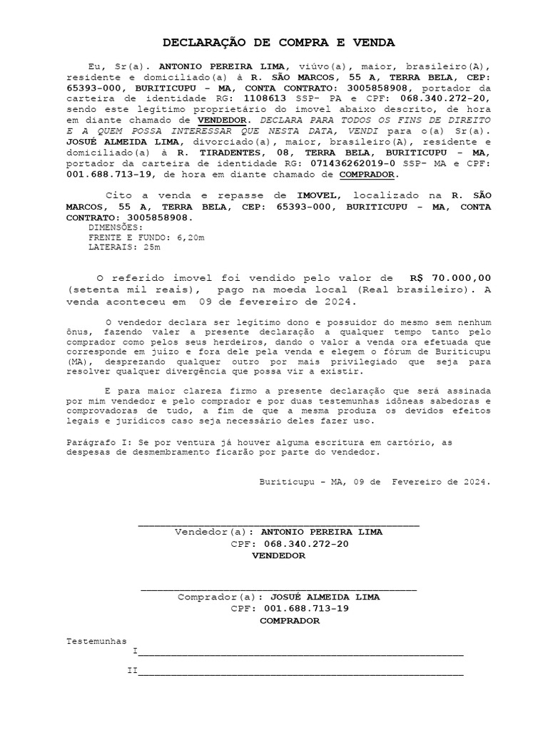 Contrato - Recibo de Compra e Venda - Modelo Oficial | PDF