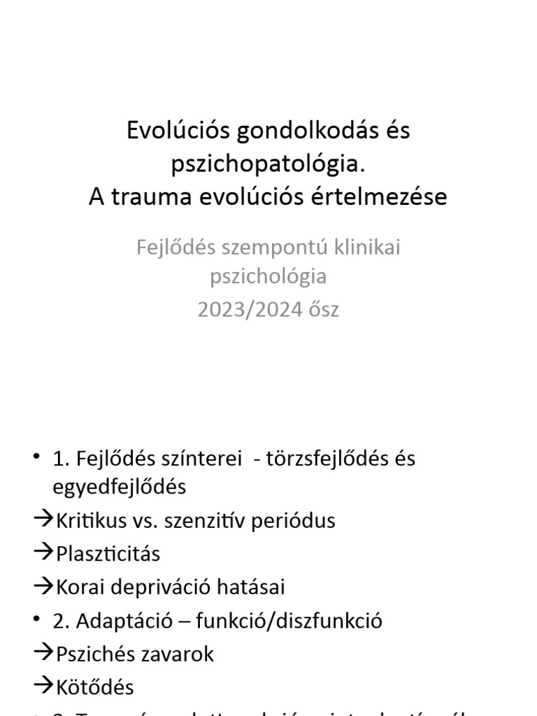 Evolúciós Gondolkodás A Fejlődésszempontú Klinikai Pszichológiában | PDF