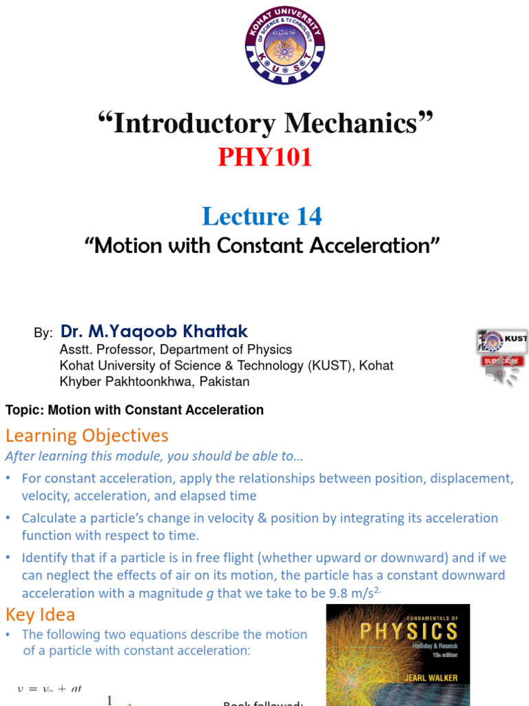 FACULTY166 - PHY101 - KUST20202-L14-V1-Motion With Constant Acceleration | PDF | Acceleration ...