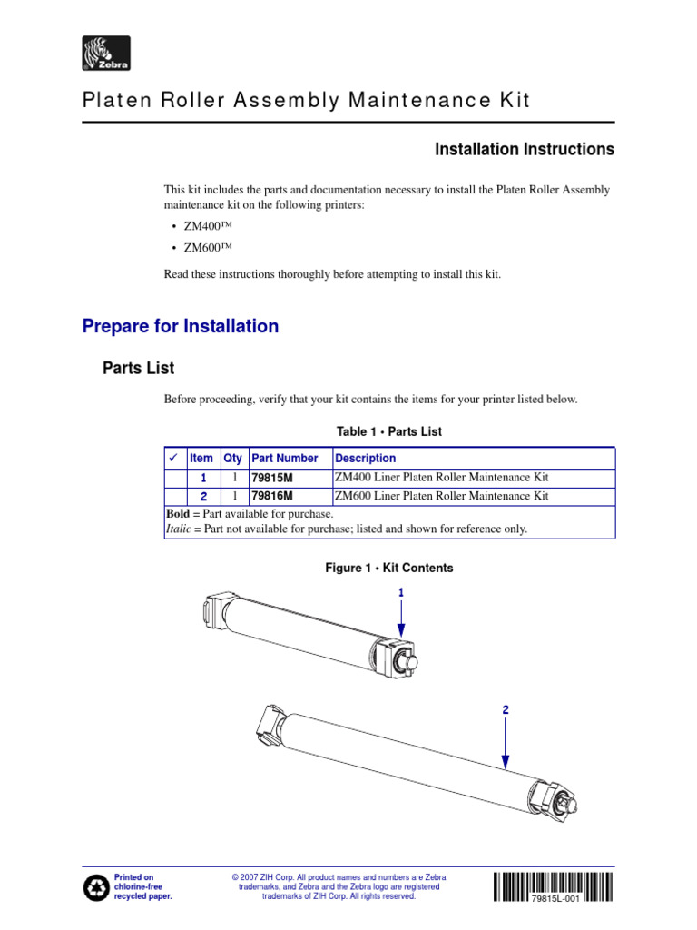 Platen Roller Assembly Maintenance Kit | PDF | Printer (Computing ...