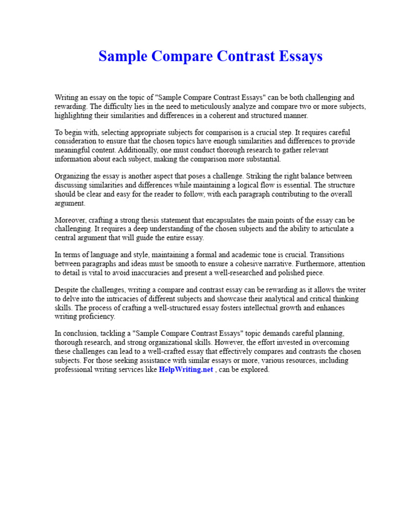 Sample Compare Contrast Essays | PDF | Essays | Critical Thinking