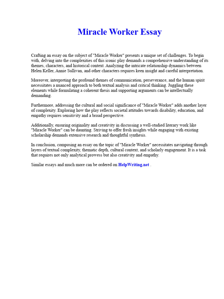 Miracle Worker Essay | PDF | Essays | Critical Thinking