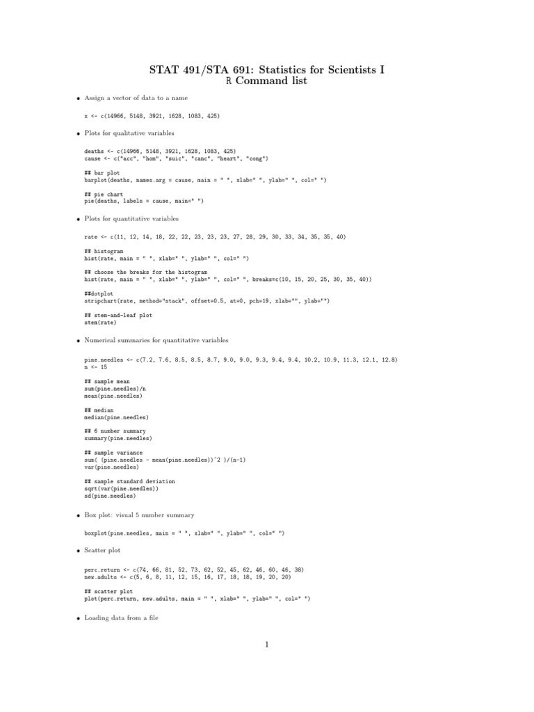 R Commands | PDF | Statistics | Probability And Statistics