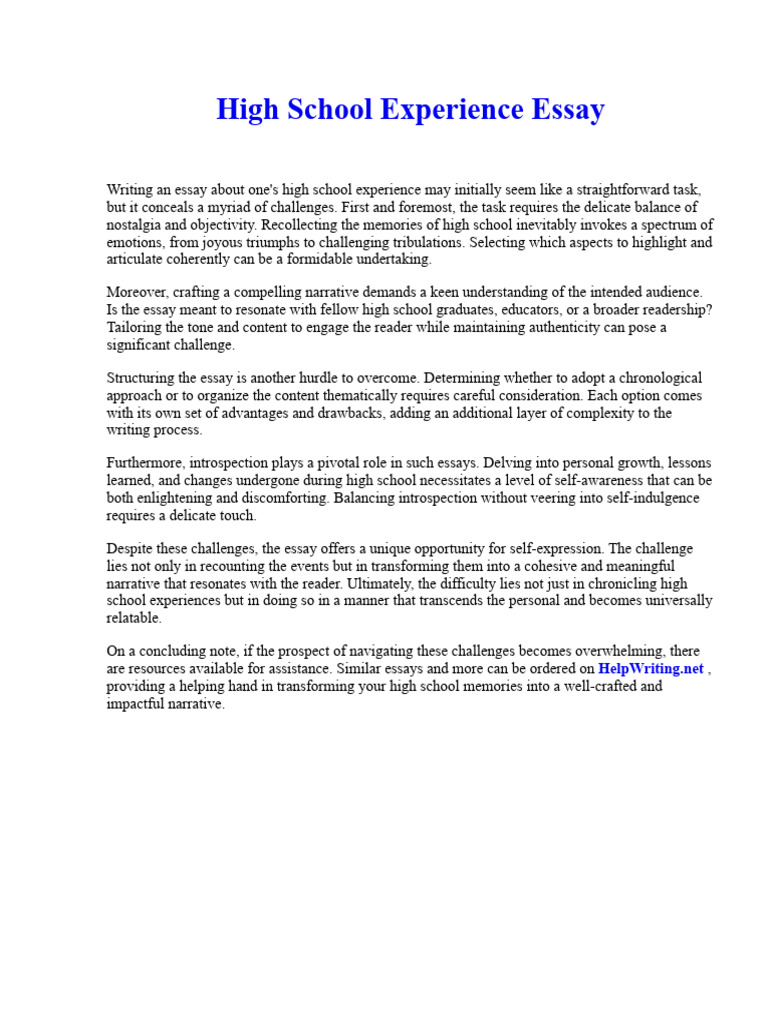 High School Experience Essay | PDF | Essays | Experience