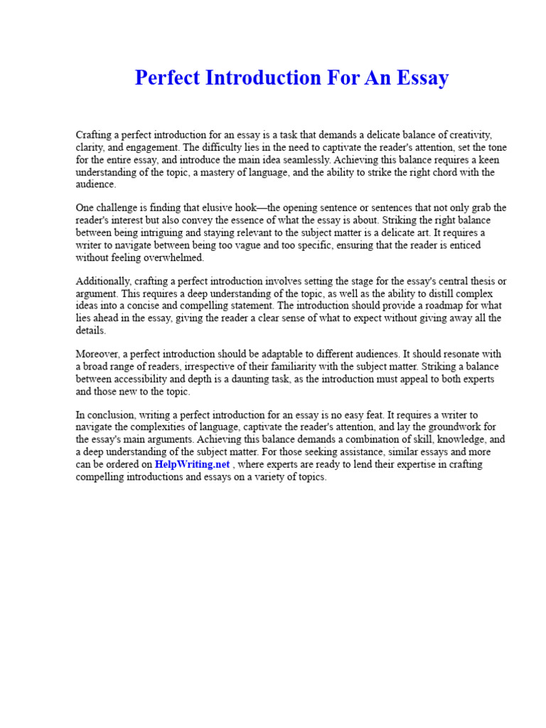 Perfect Introduction For An Essay | PDF | Essays | Expert