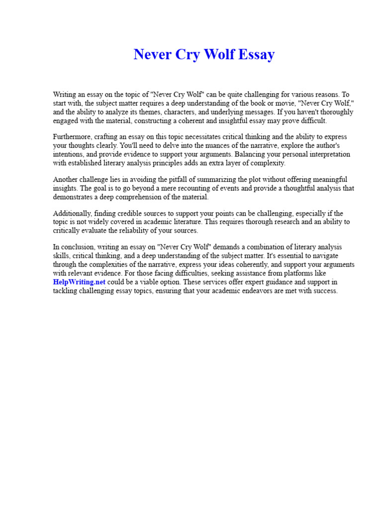 Never Cry Wolf Essay | PDF | Essays | Thought